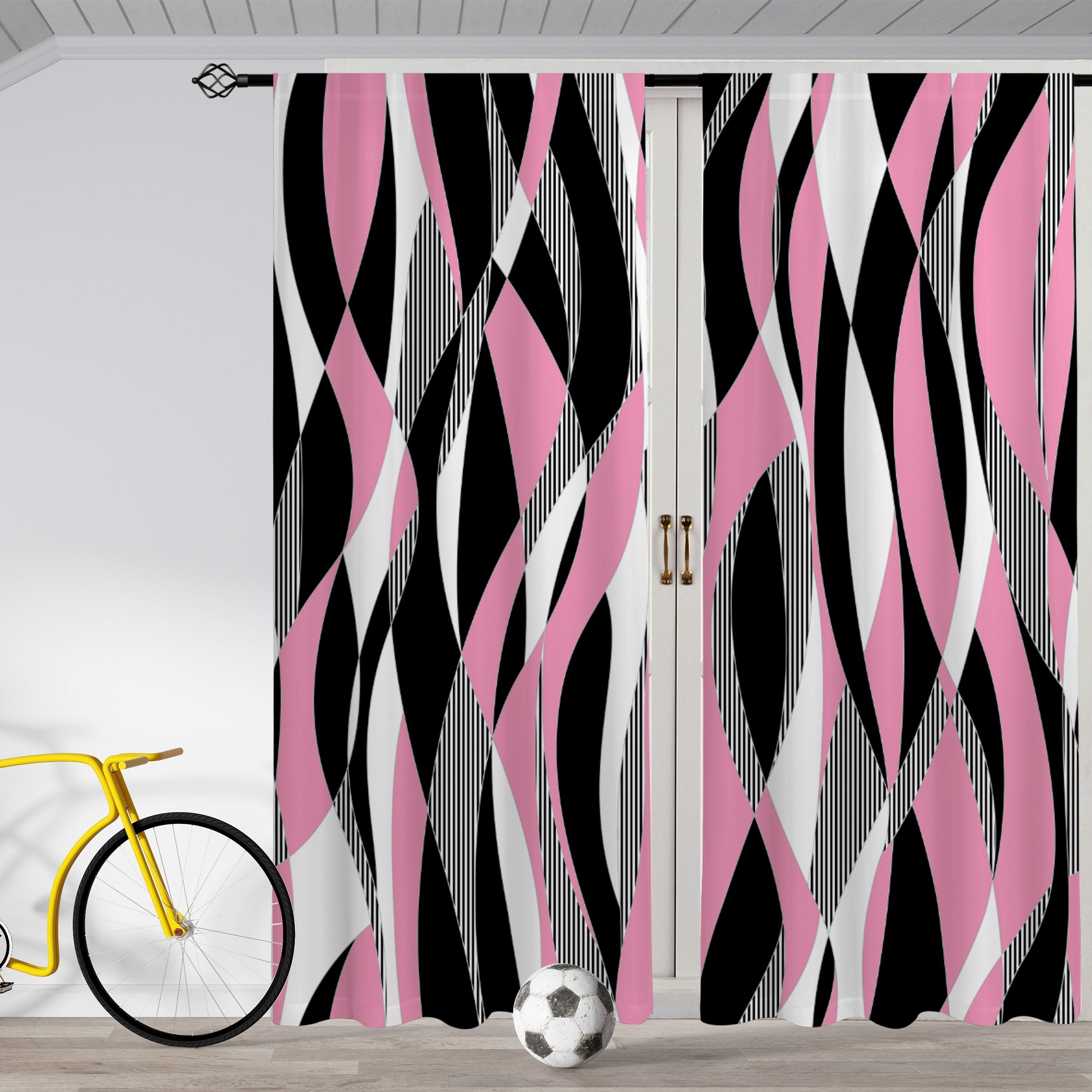 2pcs Multi-color Modern Simple Curtain Printed Translucent Curtains ...