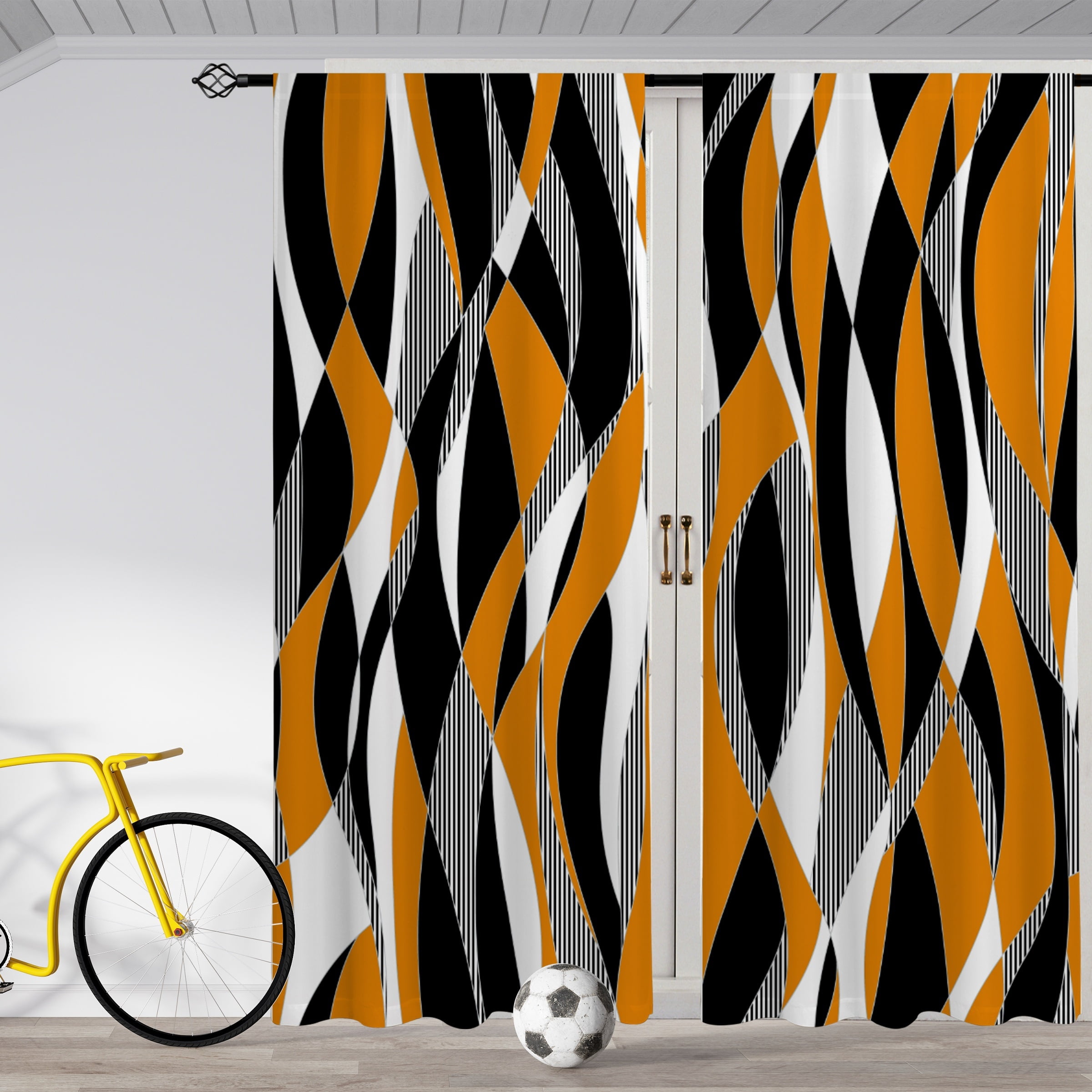 2pcs Multi-color Modern Simple Curtain Printed Translucent Curtains ...