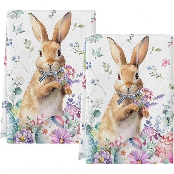 2pcs Multicolor 11 Easter Bunny Dish Towels With Floral Bouquet ...