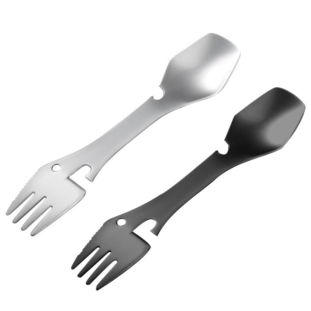2pcs Multifunction Camping Spork Stainless Steel Spoon Fork Knives ...