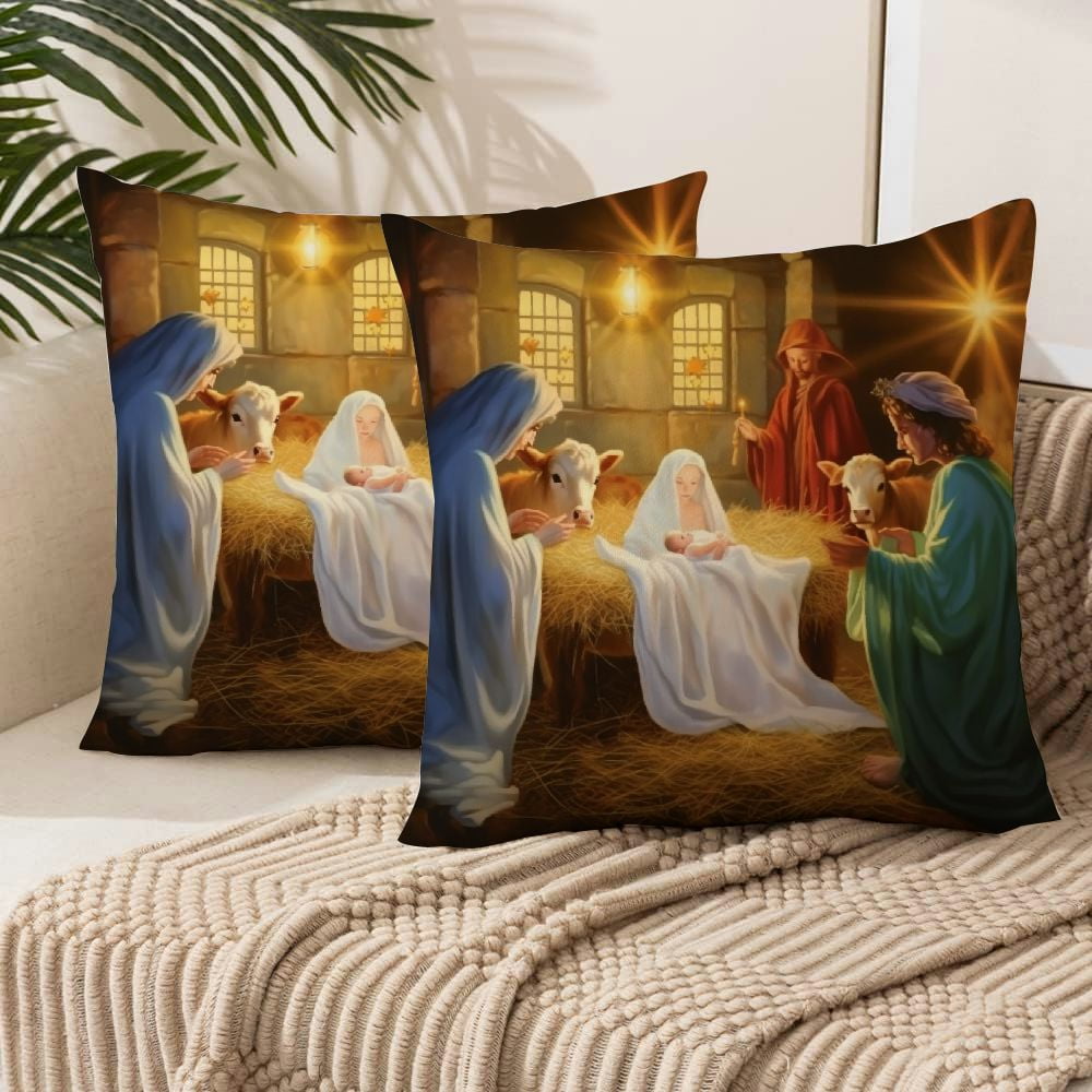 2pcs Nativity scene Pillow Cases Short plush Pillow Covers 18x18 Inch ...