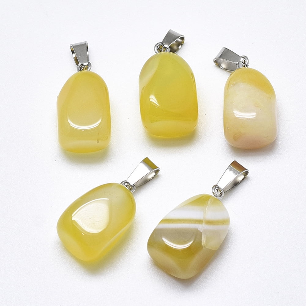 2pcs Natural Banded Agate/Striped Agate Pendants Dyed with Stainless ...