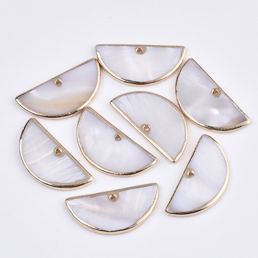 2pcs Natural Freshwater Shell Pendants with Edge Brass Golden Plated ...