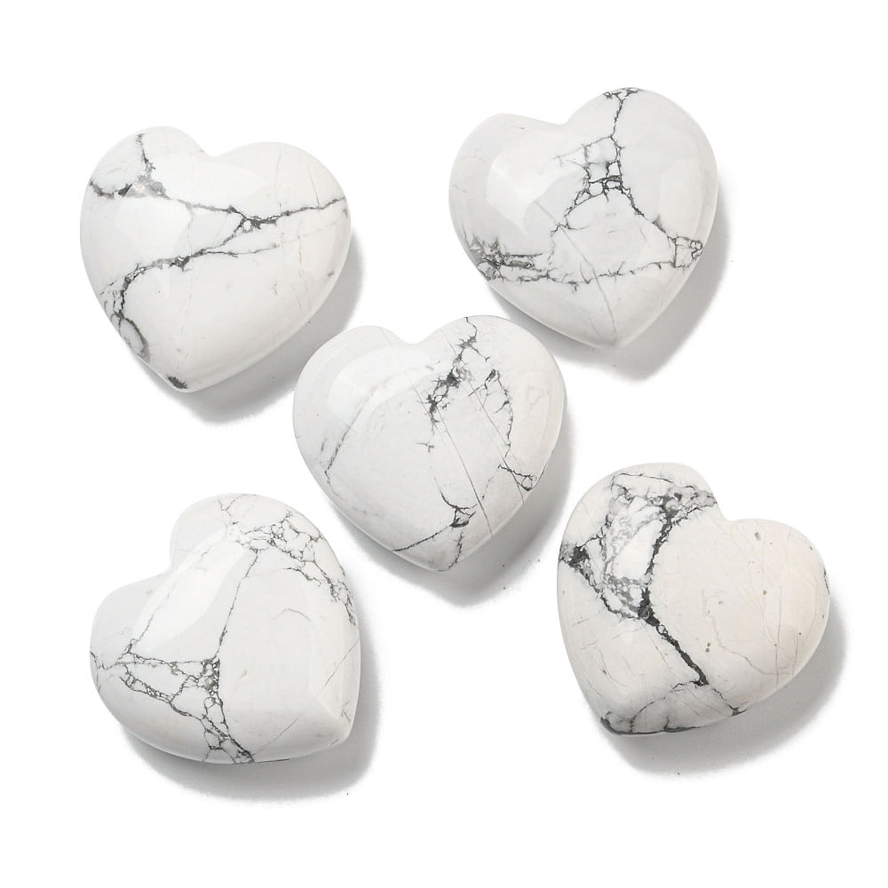 2pcs Natural Howlite Statues Ornaments Love Heart Stone for Reiki ...