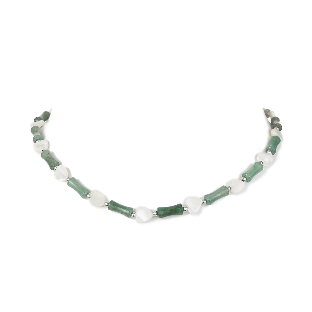 2pcs Natural Shell Heart Green Aventurine Bamboo Beaded Necklace 19.09 ...