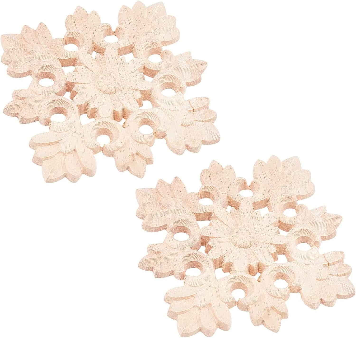 2pcs Natural Solid Wood Carved Onlay Applique Craft Unpainted Onlay ...