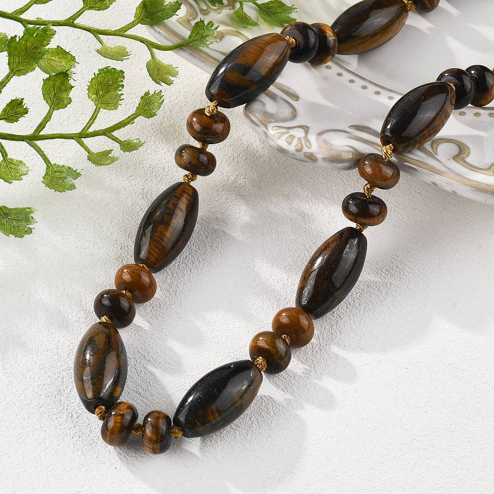 2pcs Natural Tiger Eye Beaded Necklaces with Alloy Lobster Clasps 18.1 inch~18.5 inch(46~47cm ...