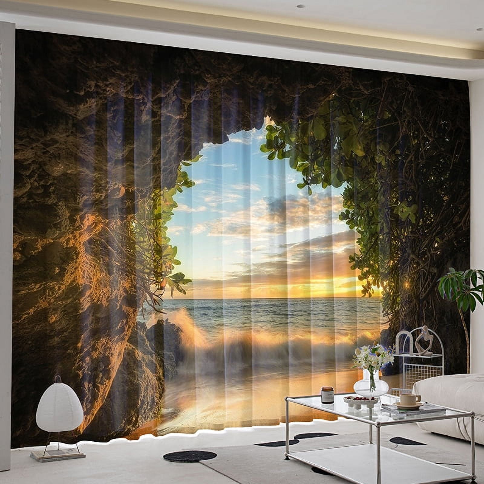 2pcs Nature Forest Tree Waterfall Landscape Kid Curtain Window ...