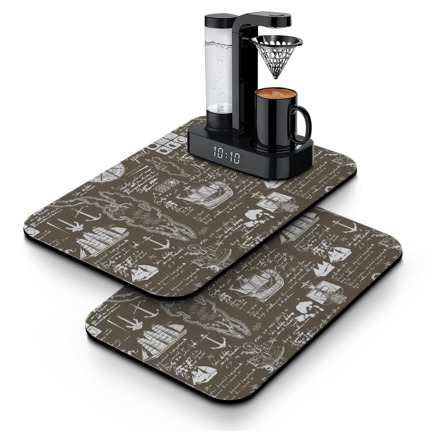 2pcs Nautical Coffee Maker Mat, Anchor Design Absorbent Coffee Station ...