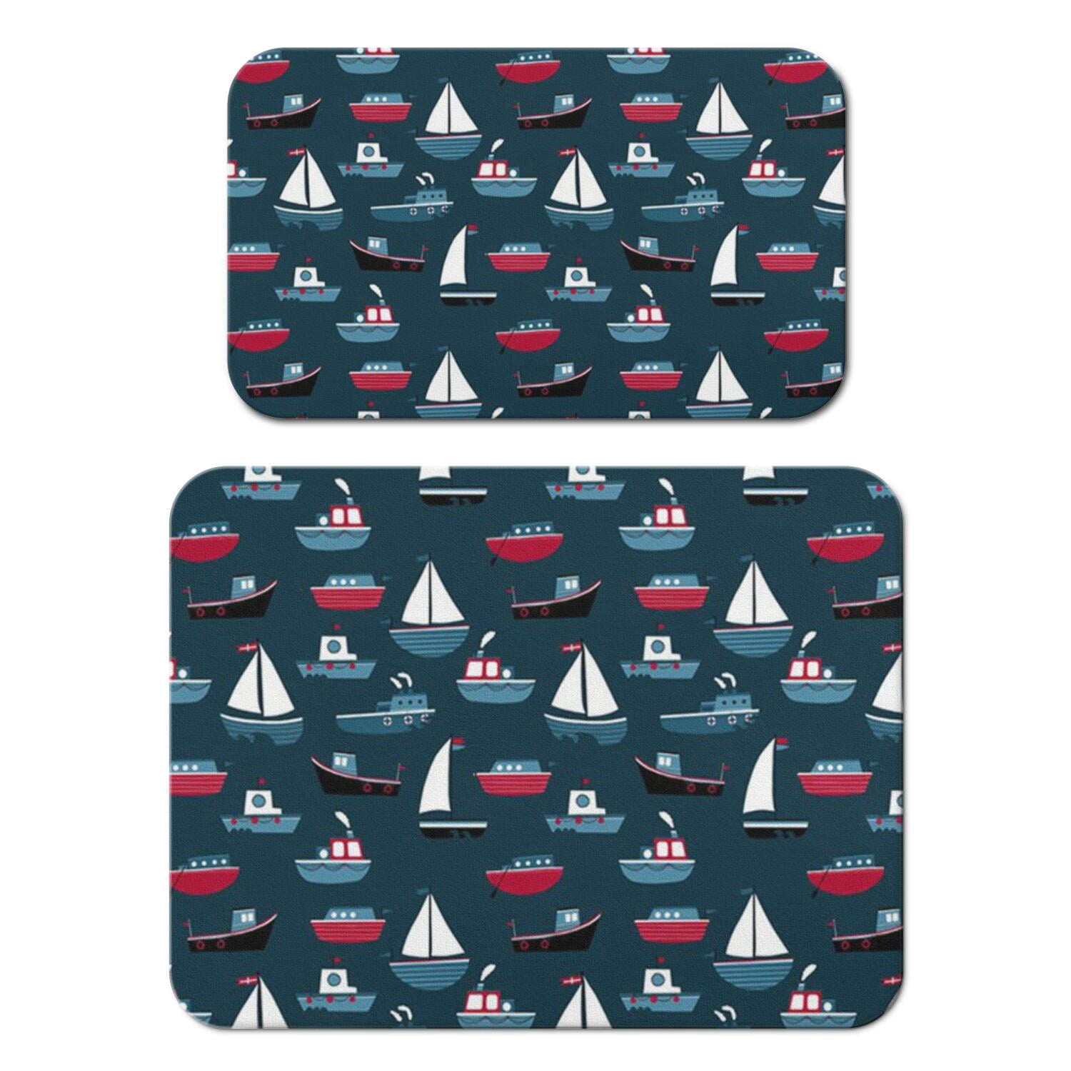 2pcs Nautical Coffee Pad Set, Sailor & Ship Design Absorbent Drying Mat ...
