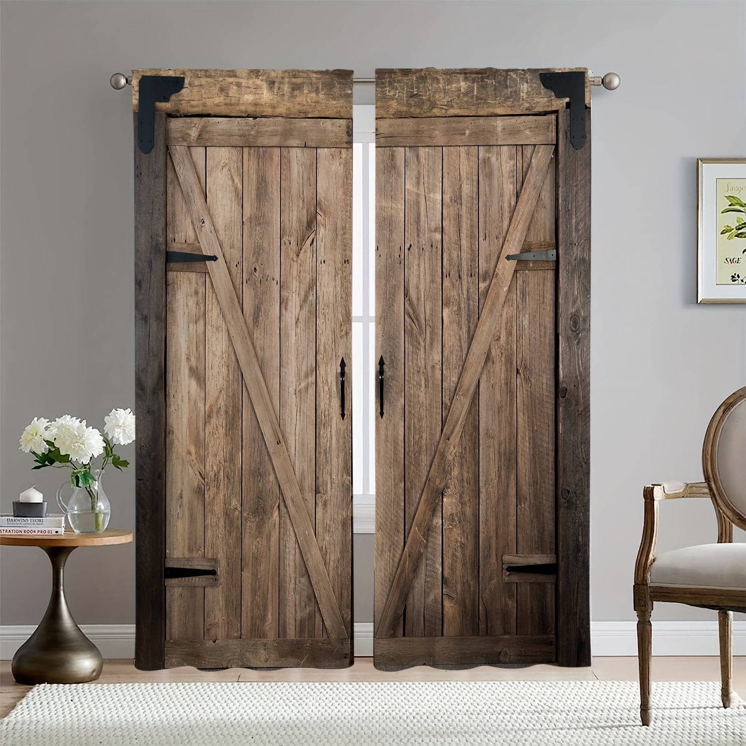 2pcs New Fashion Wooden Door r Curtains Semi Shade 3D Digital Printed ...
