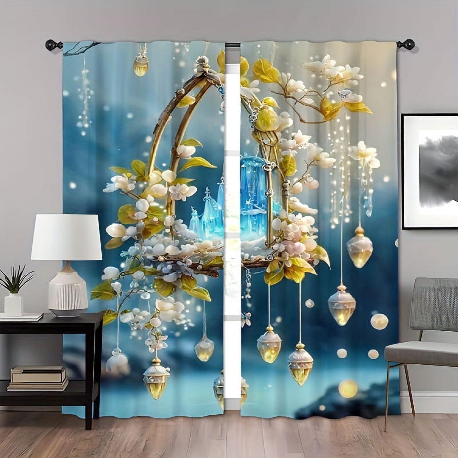 2pcs New Luxury Vintage Jewelry Flower 3D Digital Printed Curtain Rod ...