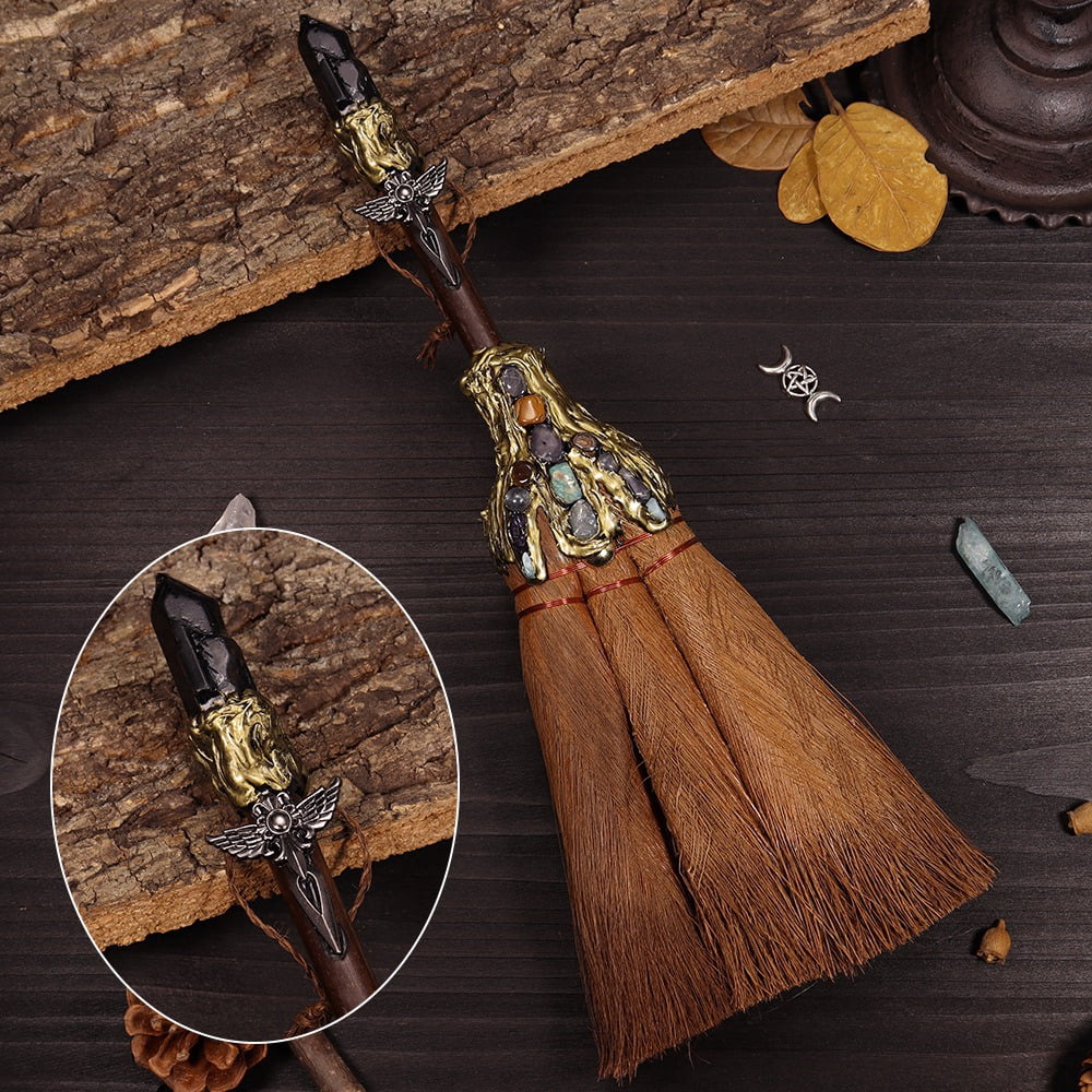 2pcs Obsidian Witch Altar Broom Miniature Wicca Brush Mane Broomstick ...