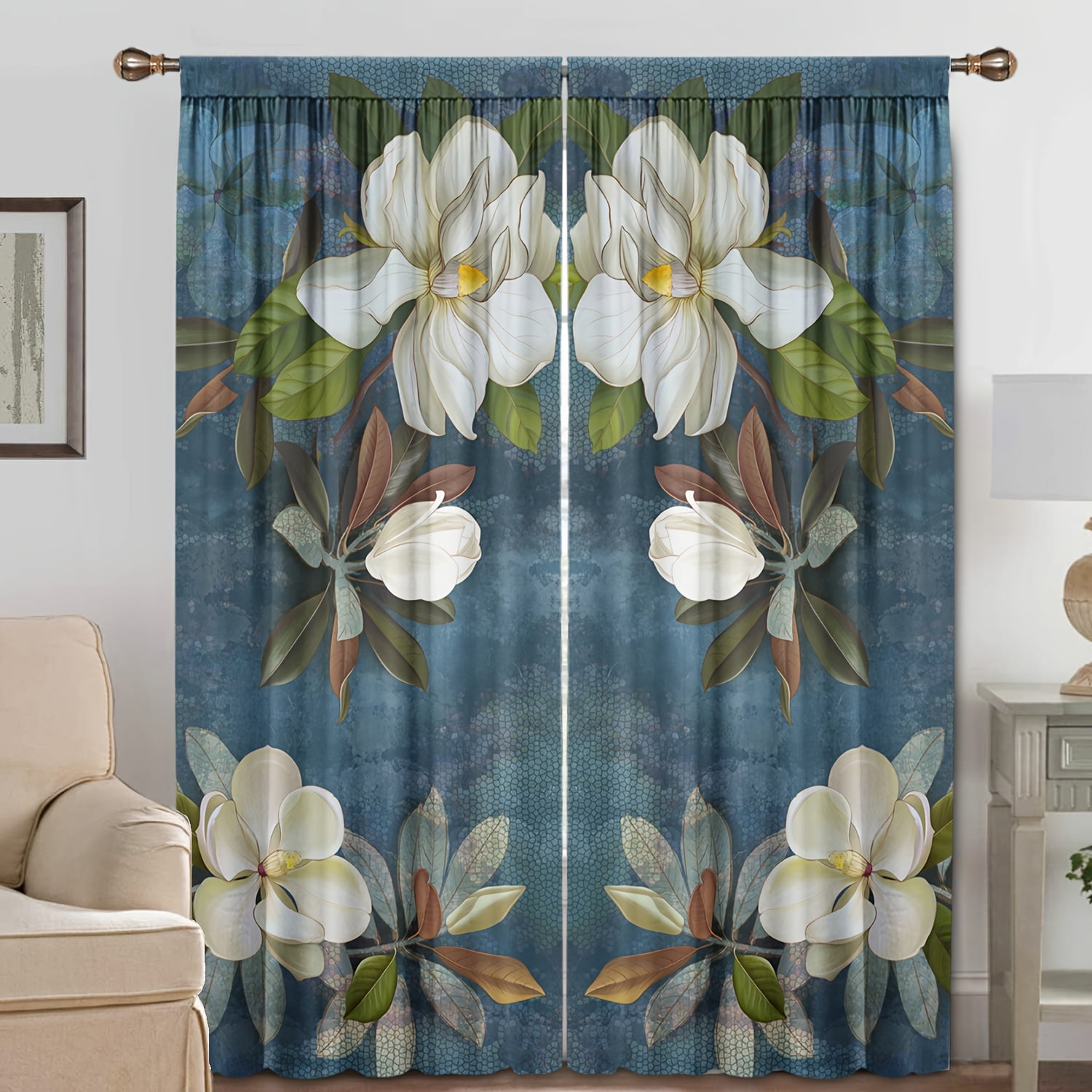 2pcs Oil Painting Flower Pattern Curtains rative Rod Pocket Window ...