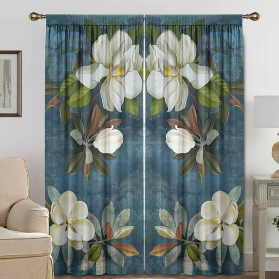 2pcs Oil Painting Flower Pattern Curtains rative Rod Pocket Window ...