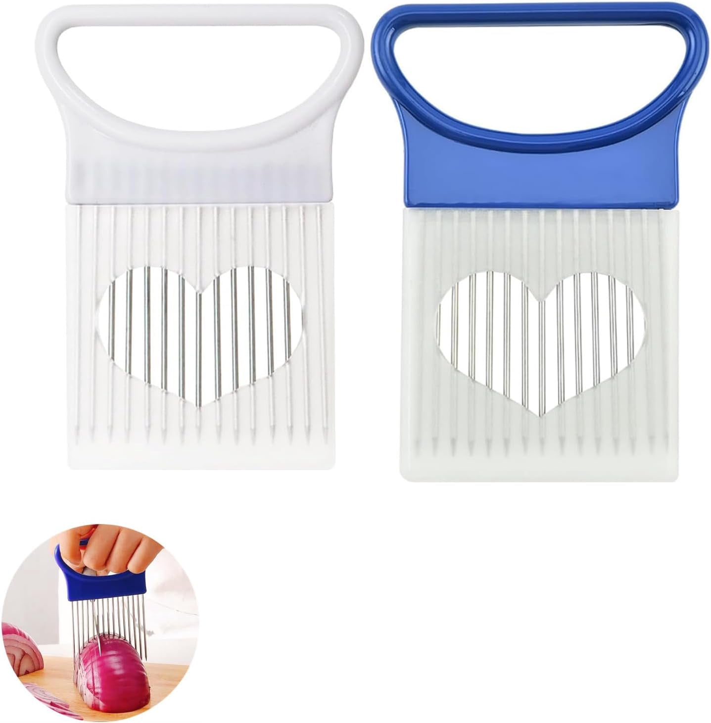 2pcs Onion Holder Slicer with Cover Stainless Steel Onion Cutter ...