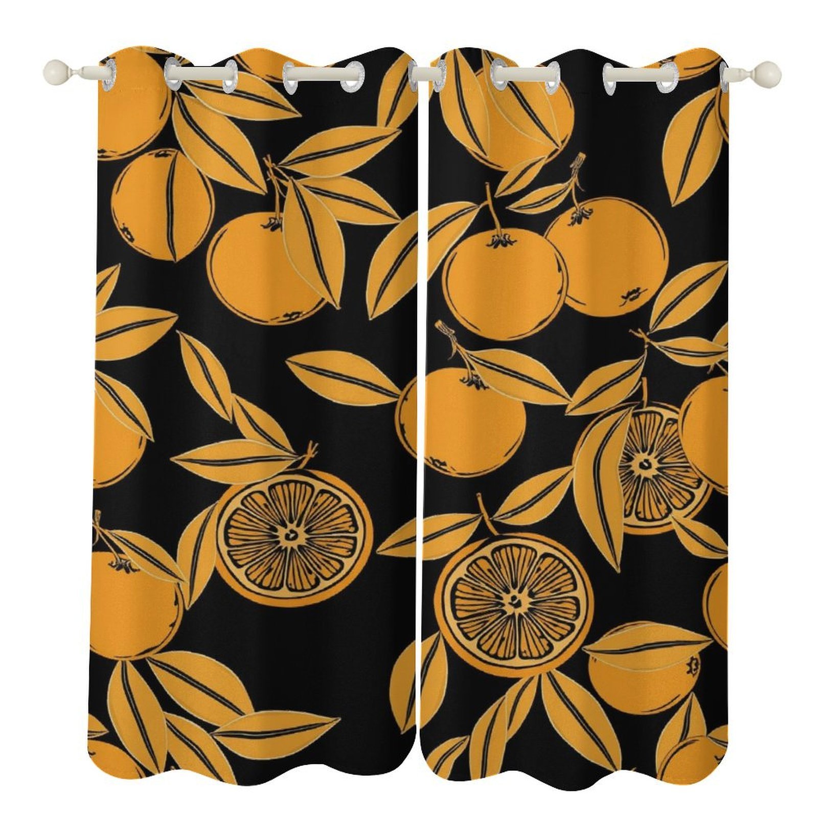2pcs Oranges Seamless Patter Curtains For Living Room Grommet Top ...