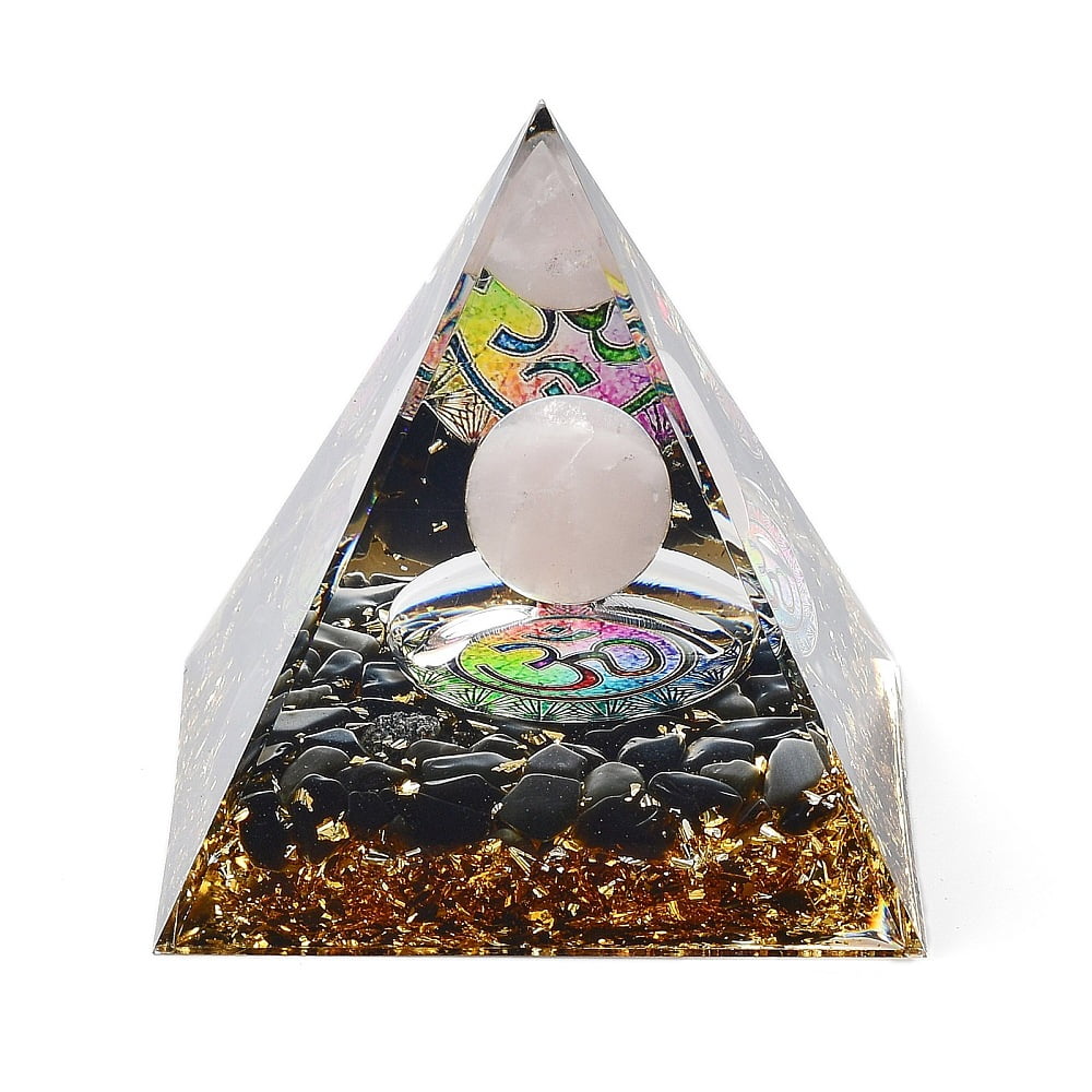2pcs Orgonite Pyramid Resin Generators Reiki Rose Quartz & Obsidian Chips Inside for Home Office ...