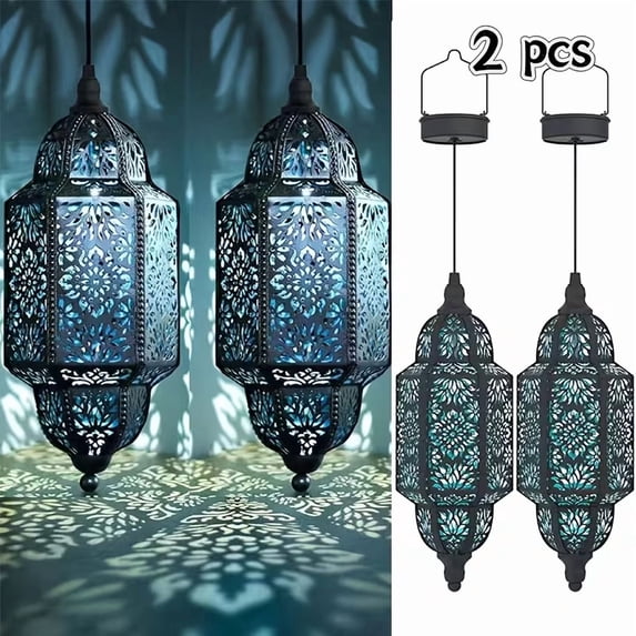 2pcs Outdoor Solar Lanterns in a Multicolored Moroccan Design ...