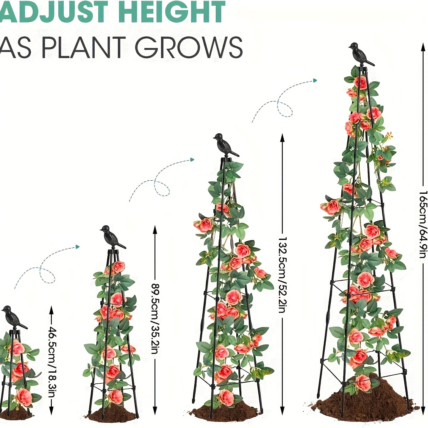 2pcs Outdoor and Indoor Potted Plant Supports, 65 Inch Rustproof Pipe ...