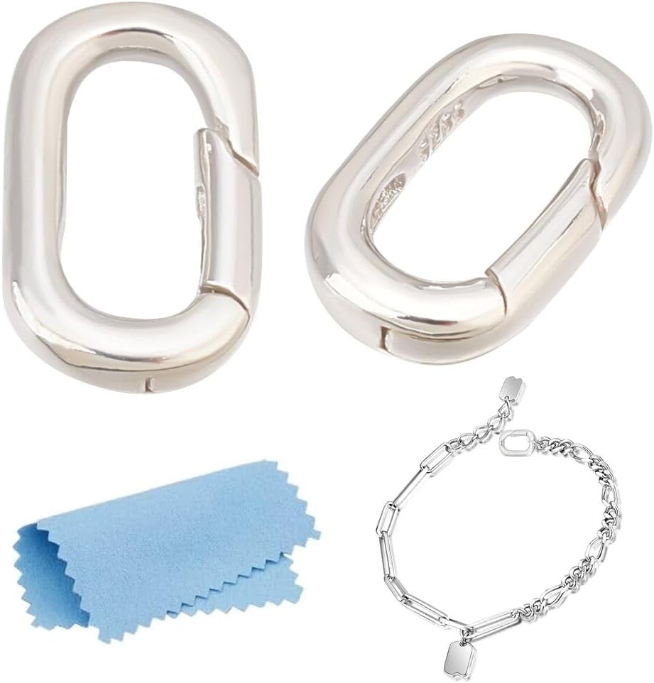 2pcs Oval Clasp 925 Sterling Silver Spring Gate Rings Necklace Enhancer ...