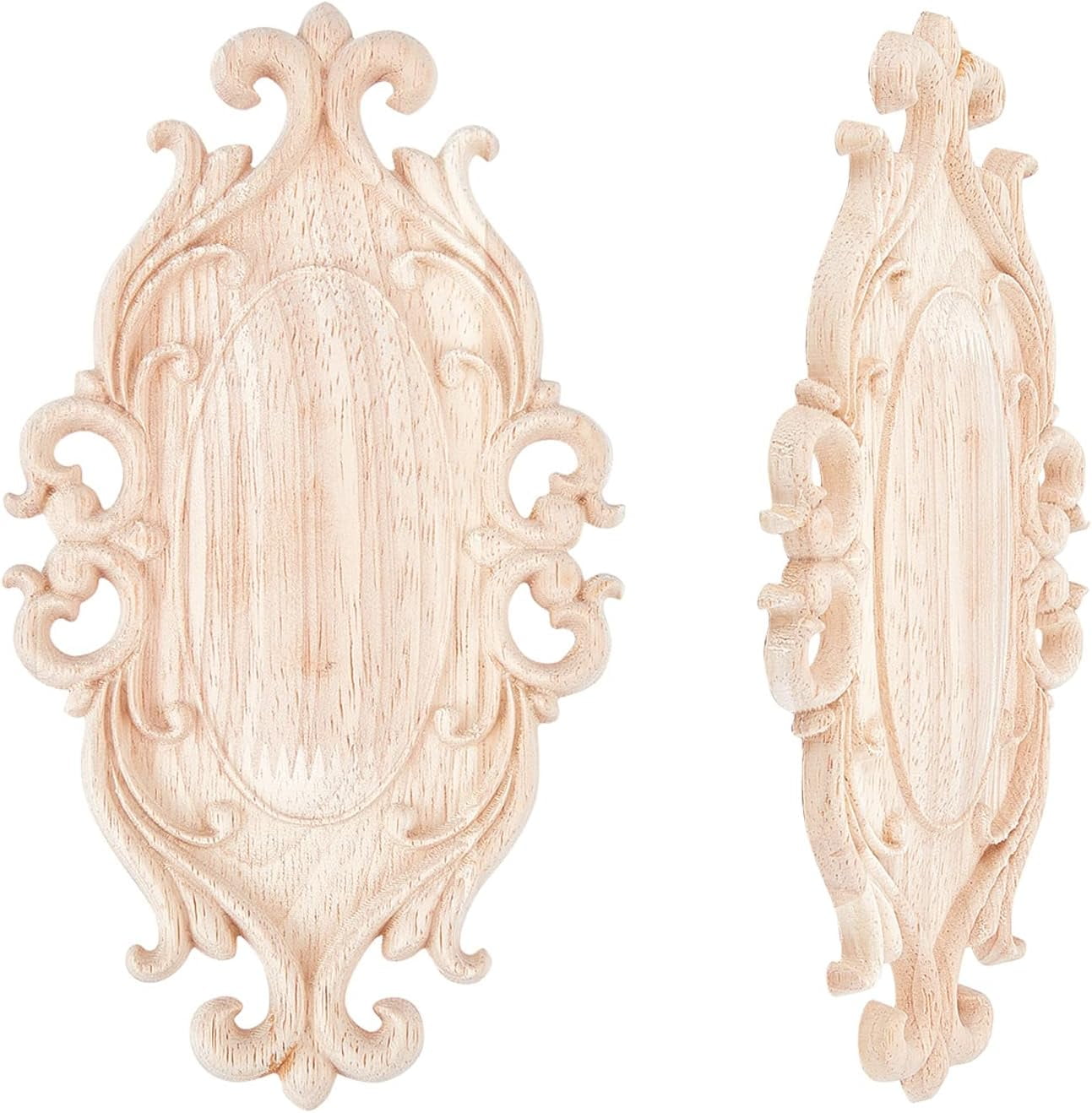 2pcs Oval Wood Carved Applique Onlay Frame Decal Vintage Unpainted Wood ...