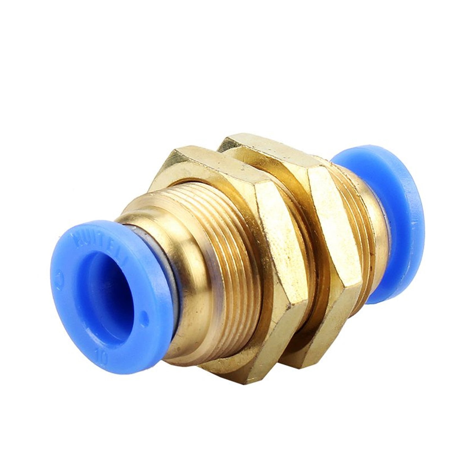 2pcs PM Series Plastic Brass Pneumatic Fittings Equal Bulkhead Blue Air ...