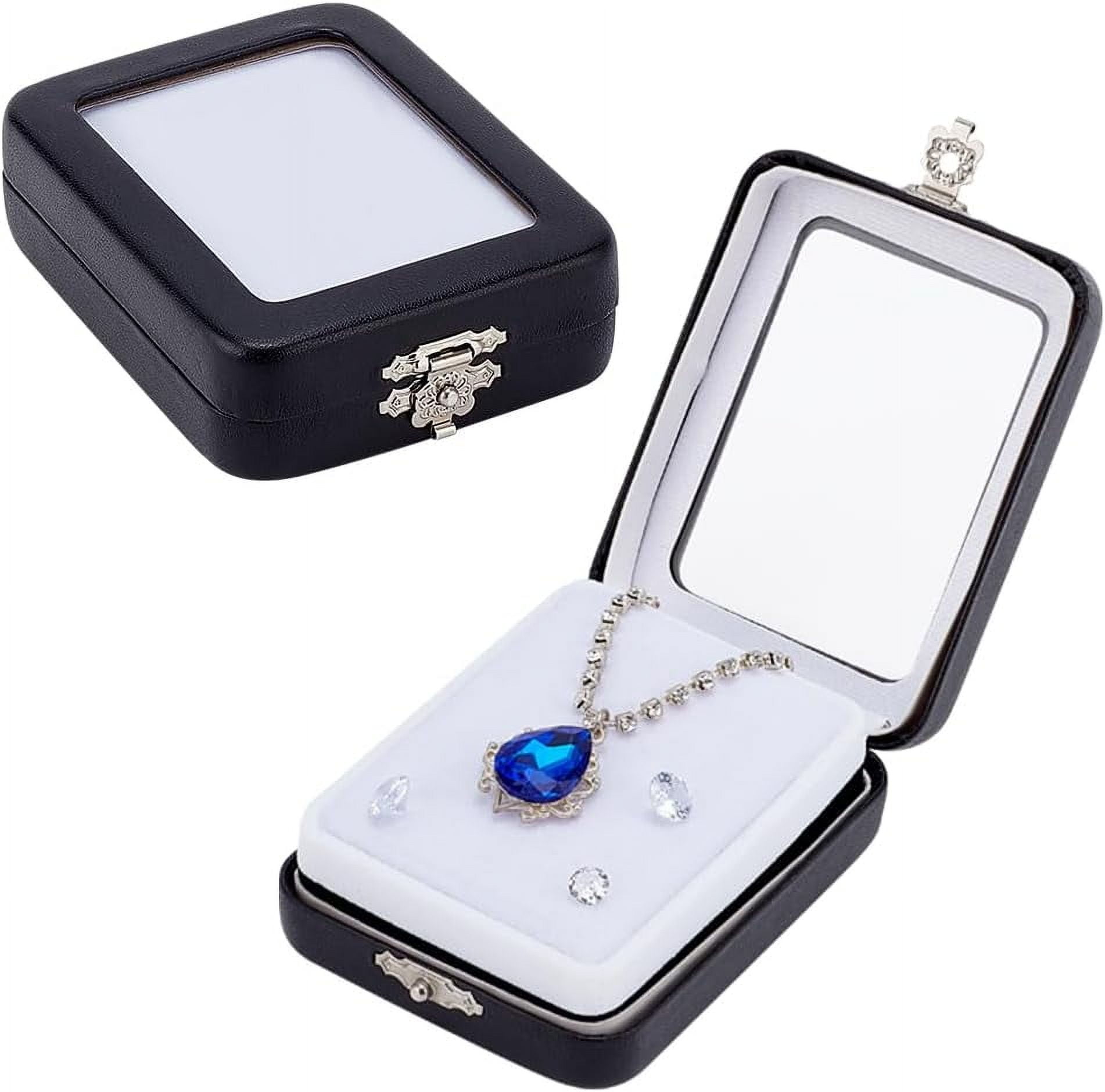 2pcs PU Leather Gemstone Display Box Small Black Gemstone Holder ...