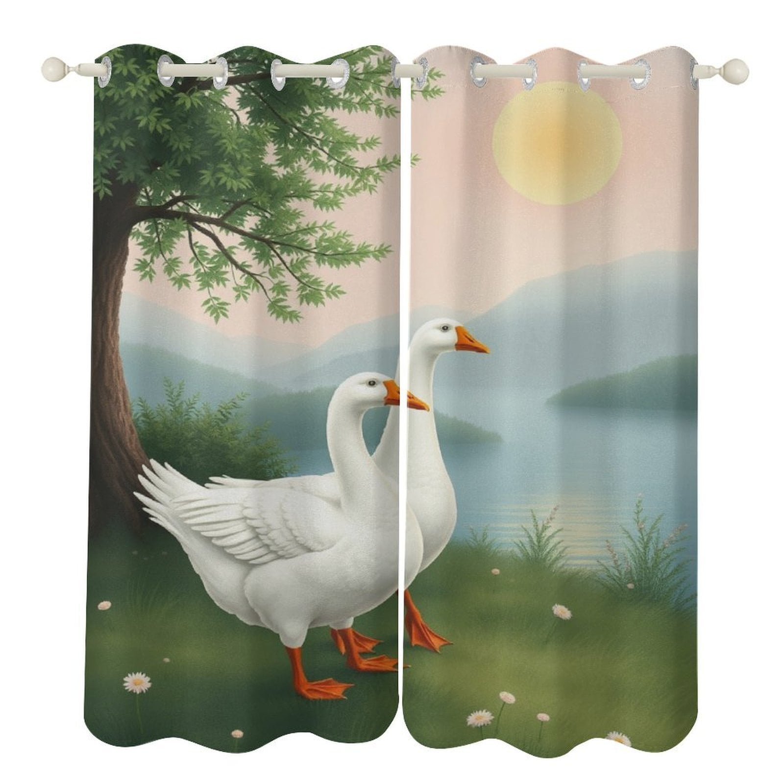 2pcs Peaceful Geese Sunset Curtains For Living Room Grommet Top Window ...
