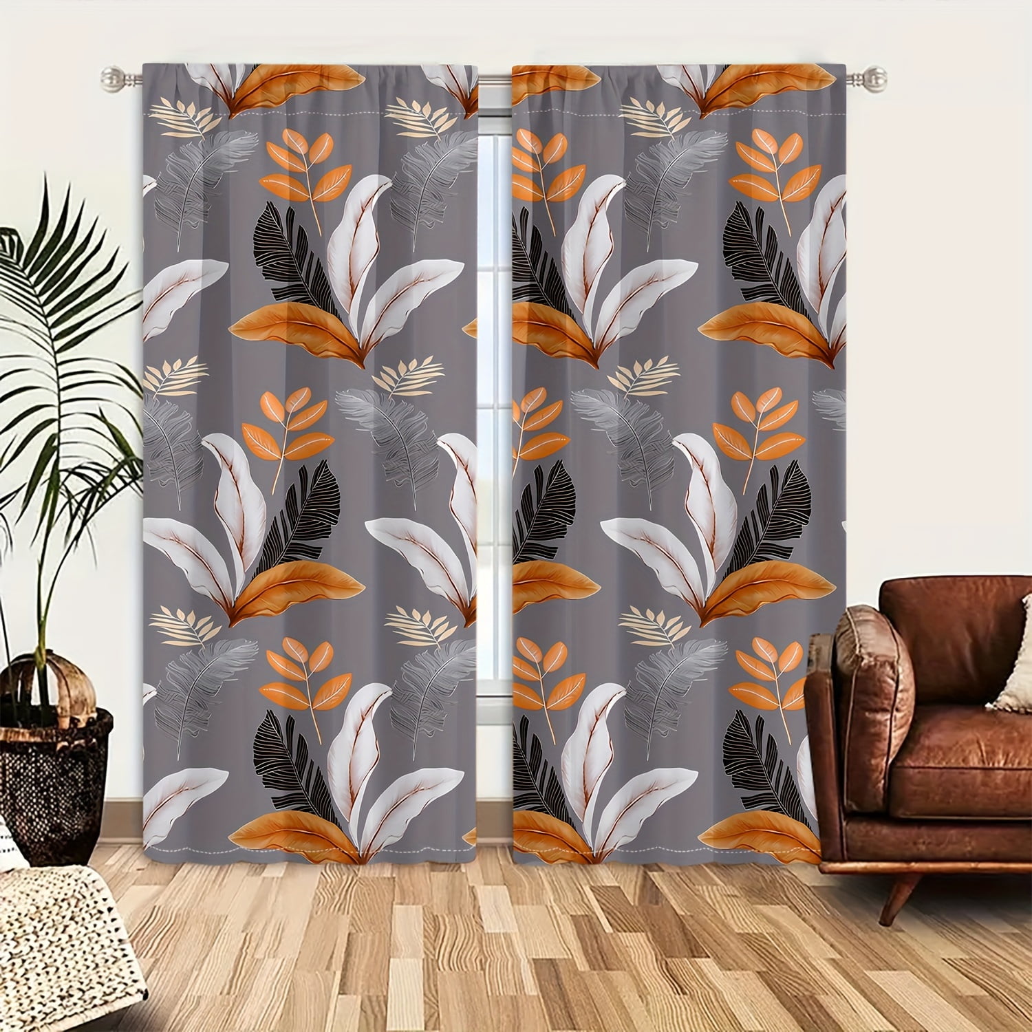 2pcs Peacock Feather Print Curtain Rod Pocket Design For Privacy ...