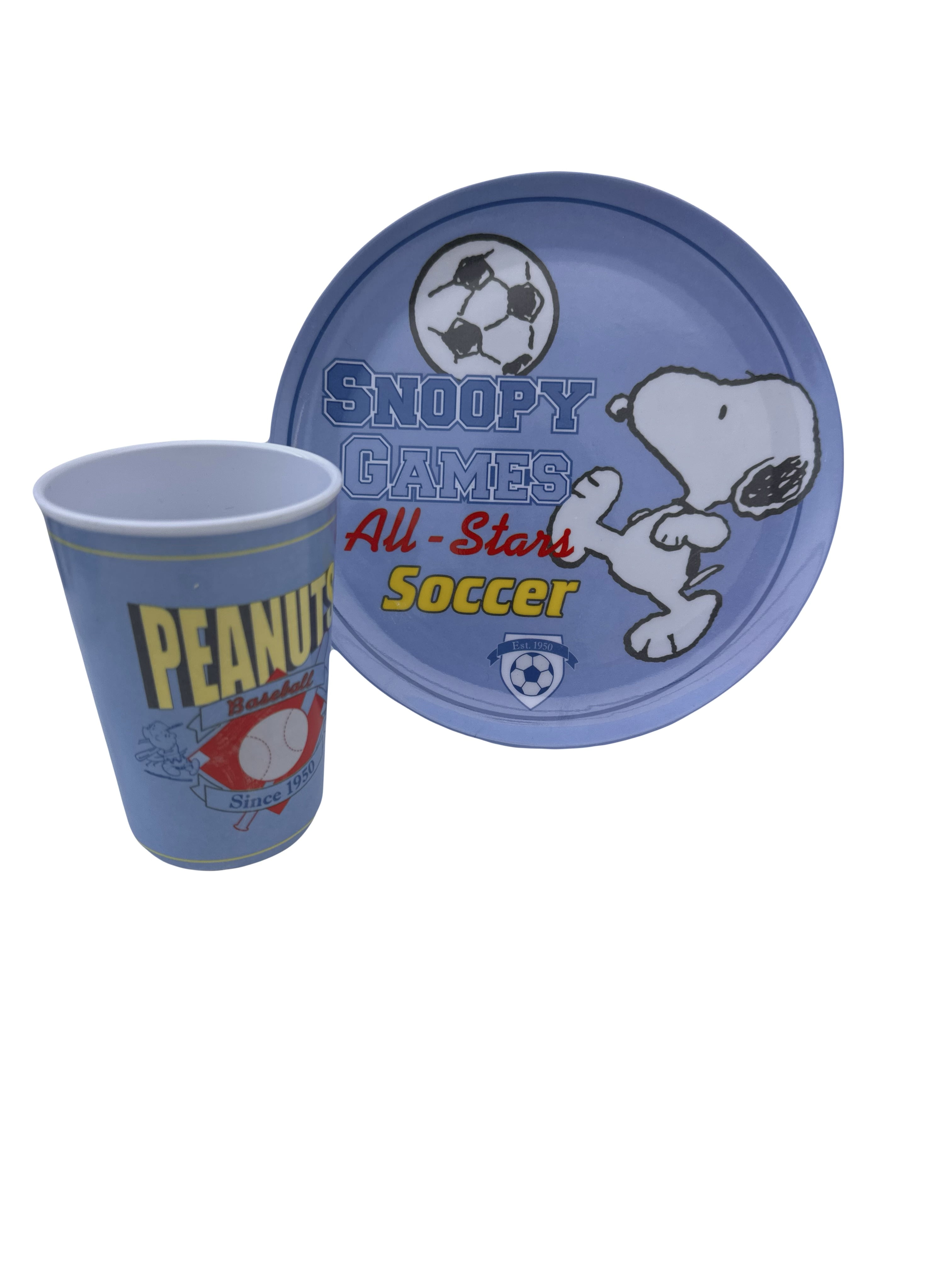 2pcs Peanuts Snoopy Plate and Cup Set - Baseball "Since 1950Light Blue ...