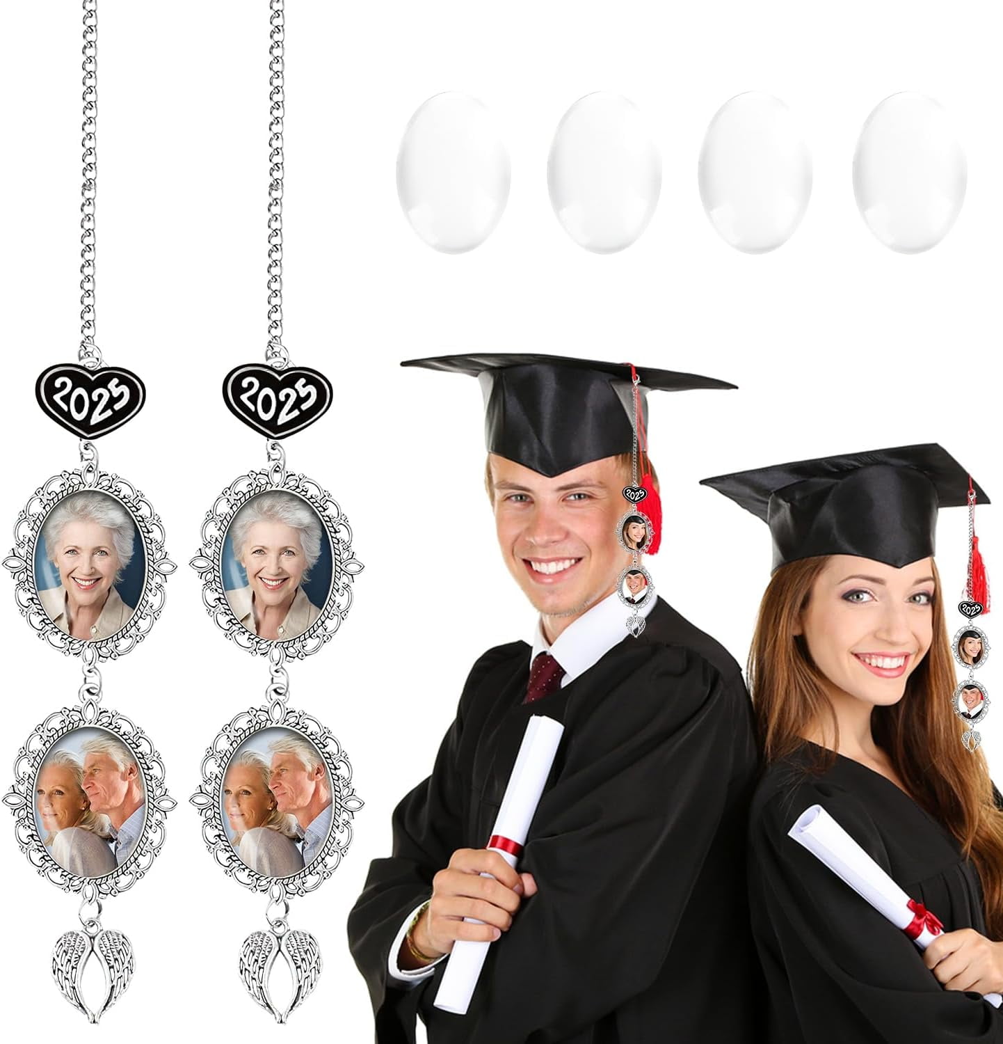 2pcs Personalized Graduation Tassel Photo Charm with Angel Wings ...