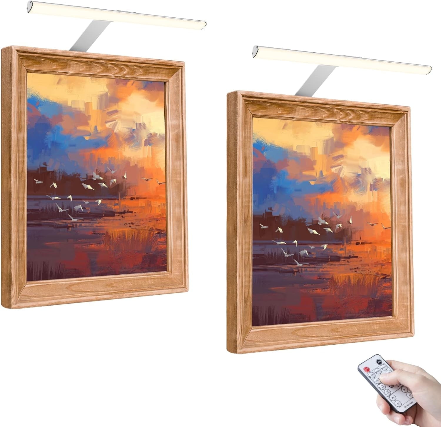 2pcs Picture Light with Timer, Remote Control Painting Light Rotatable ...