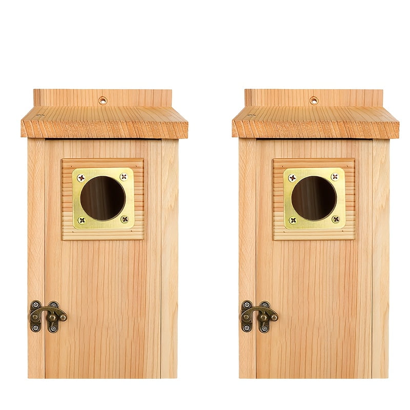 2pcs Pine Bird Houses with Copper Guard - Outdoor Finch, Swallow, Wren ...