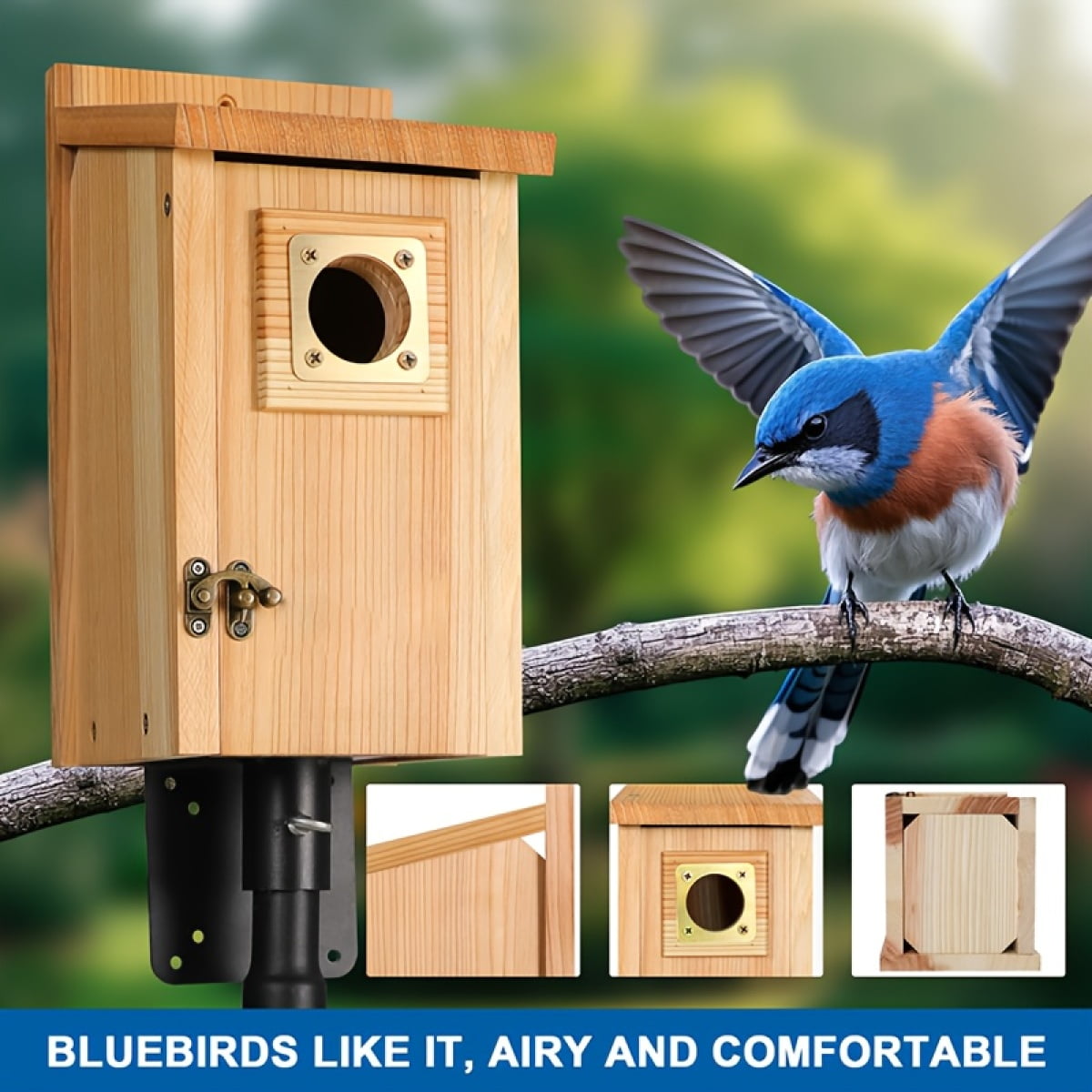 2pcs Pine Wooden Bird Houses with Copper Guard - Outdoor Nesting Boxes ...