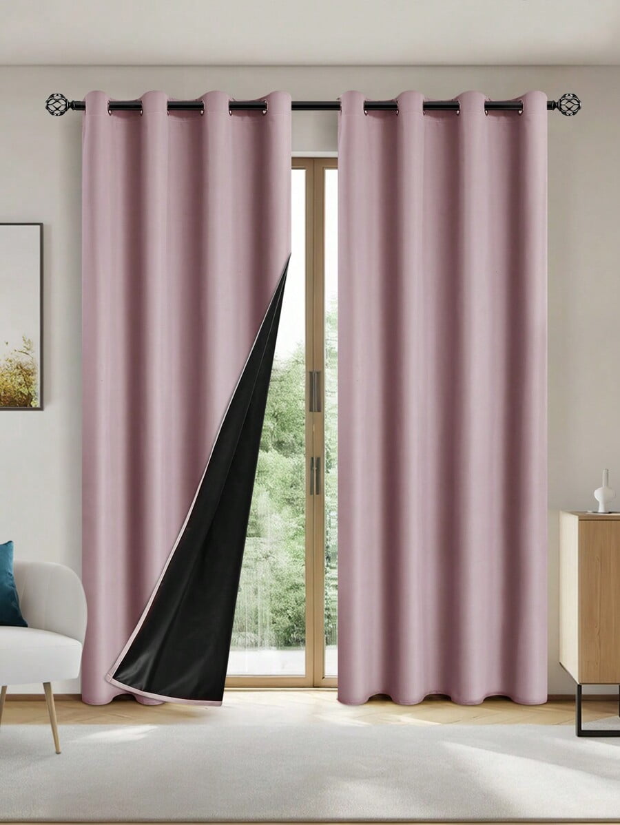 2pcs Pink Blackout Curtains With Thermal Insulation Lining, Lightweight ...