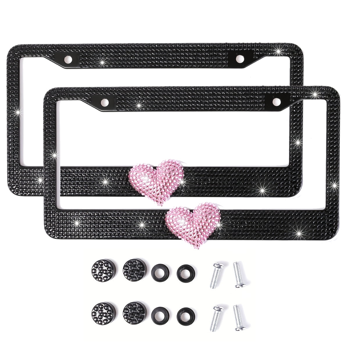2pcs Pink Heart Design Crystal License Plate Frames,Bling License Plate ...