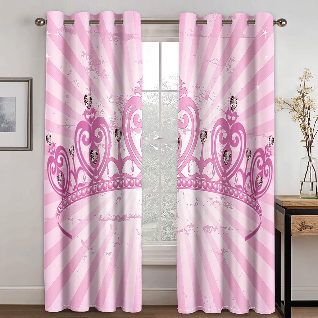 2pcs Pink King Crown Kids Girl Boy Curtains Blinds Window Treatment for Bedroom Office Kitchen ...