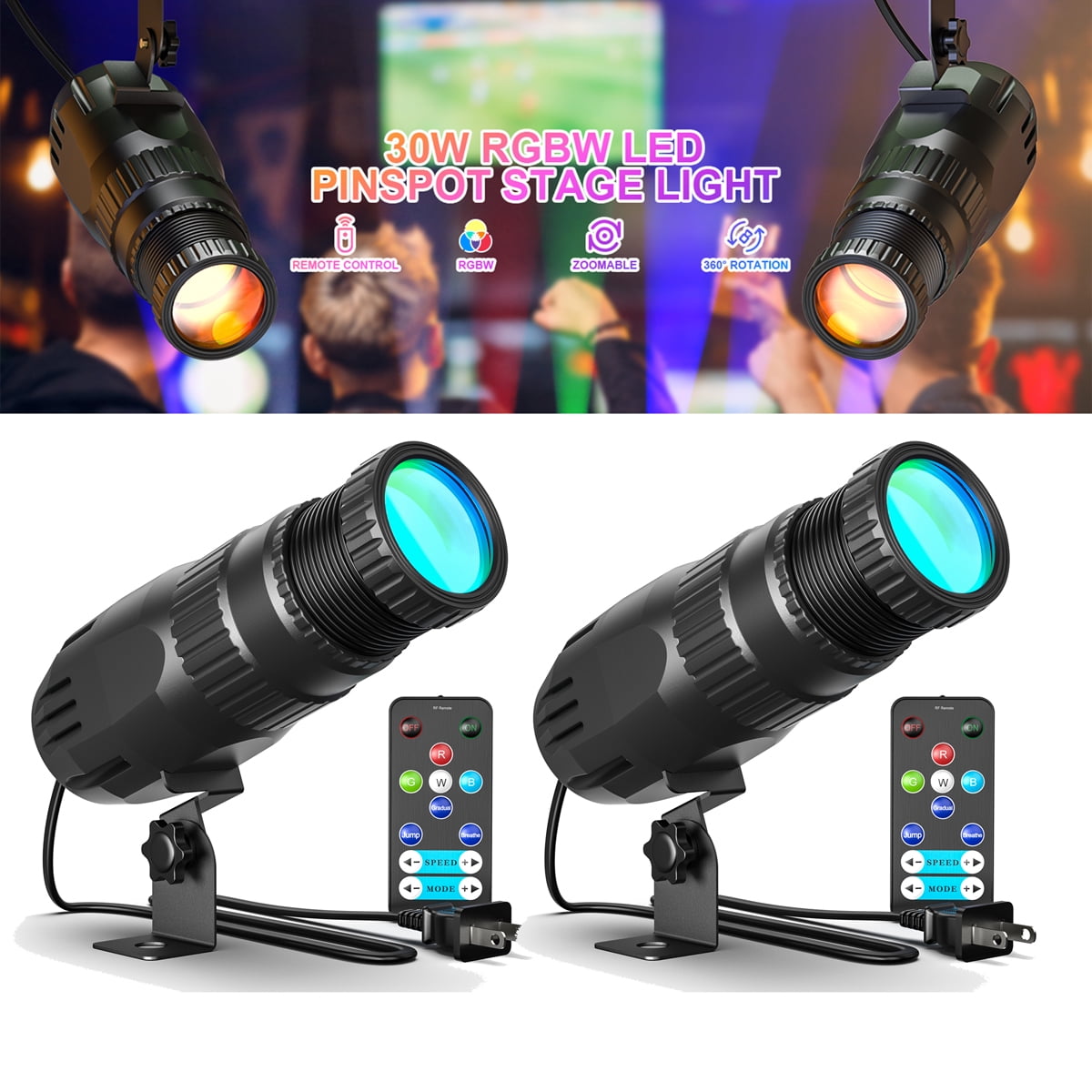 2pcs Pinspot Light with Remote, Mirror Ball Spotlight, RGBW LED Beam ...