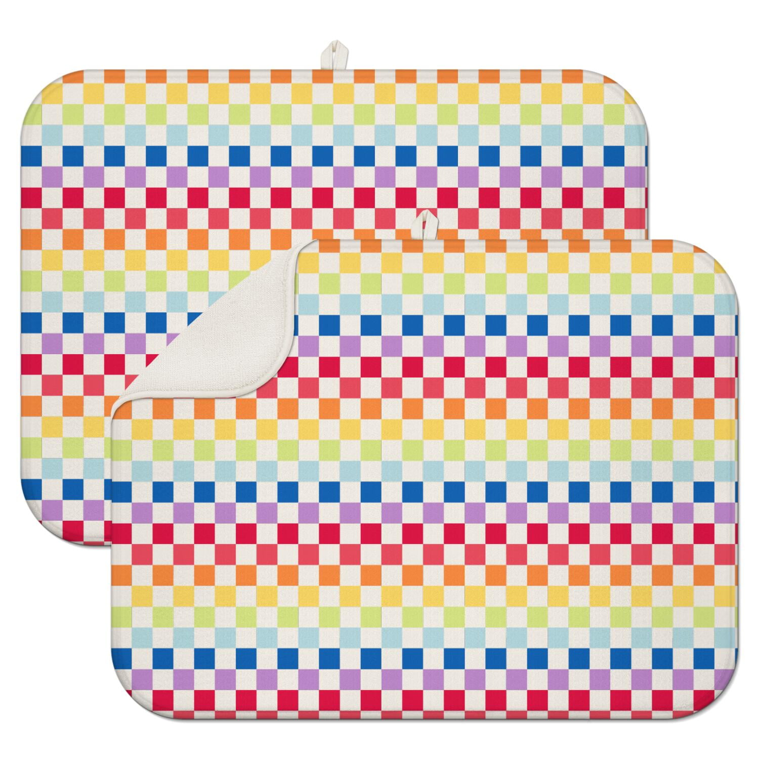 2pcs Plaid Checkered Dish Drying Mat Quick Dry Microfiber Kitchen ...