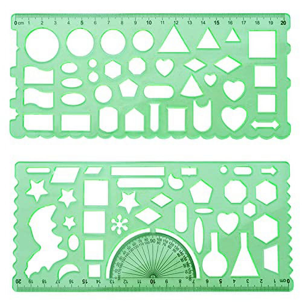 2pcs Plastic Drawing Templates Geometric Rulers Polygon Triangle Circle ...