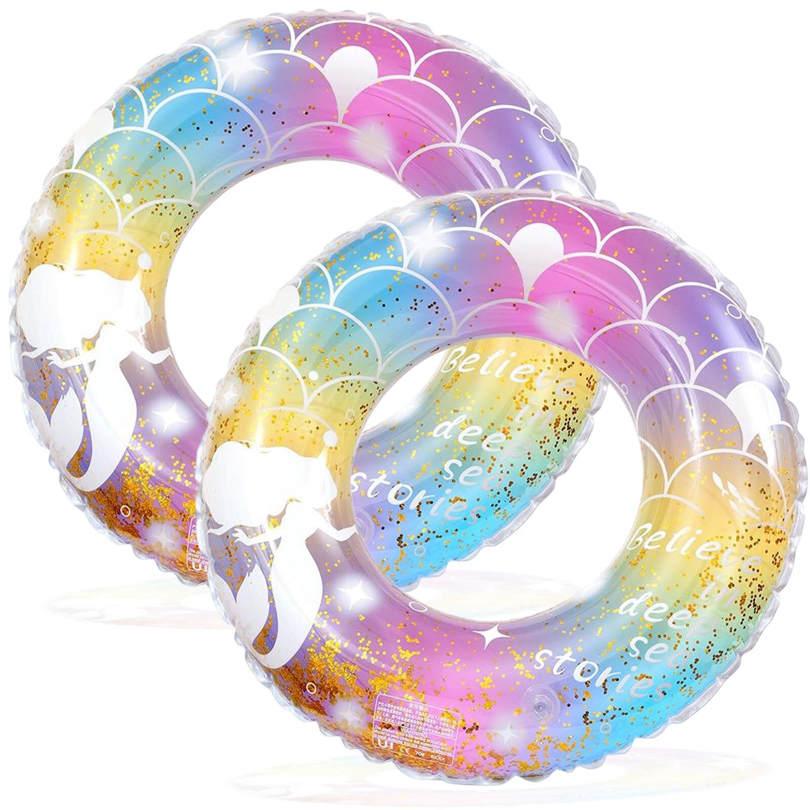 2pcs Pool Floats Mermaid Pool Tubes with Tail,Inflatable Swimming Ring ...