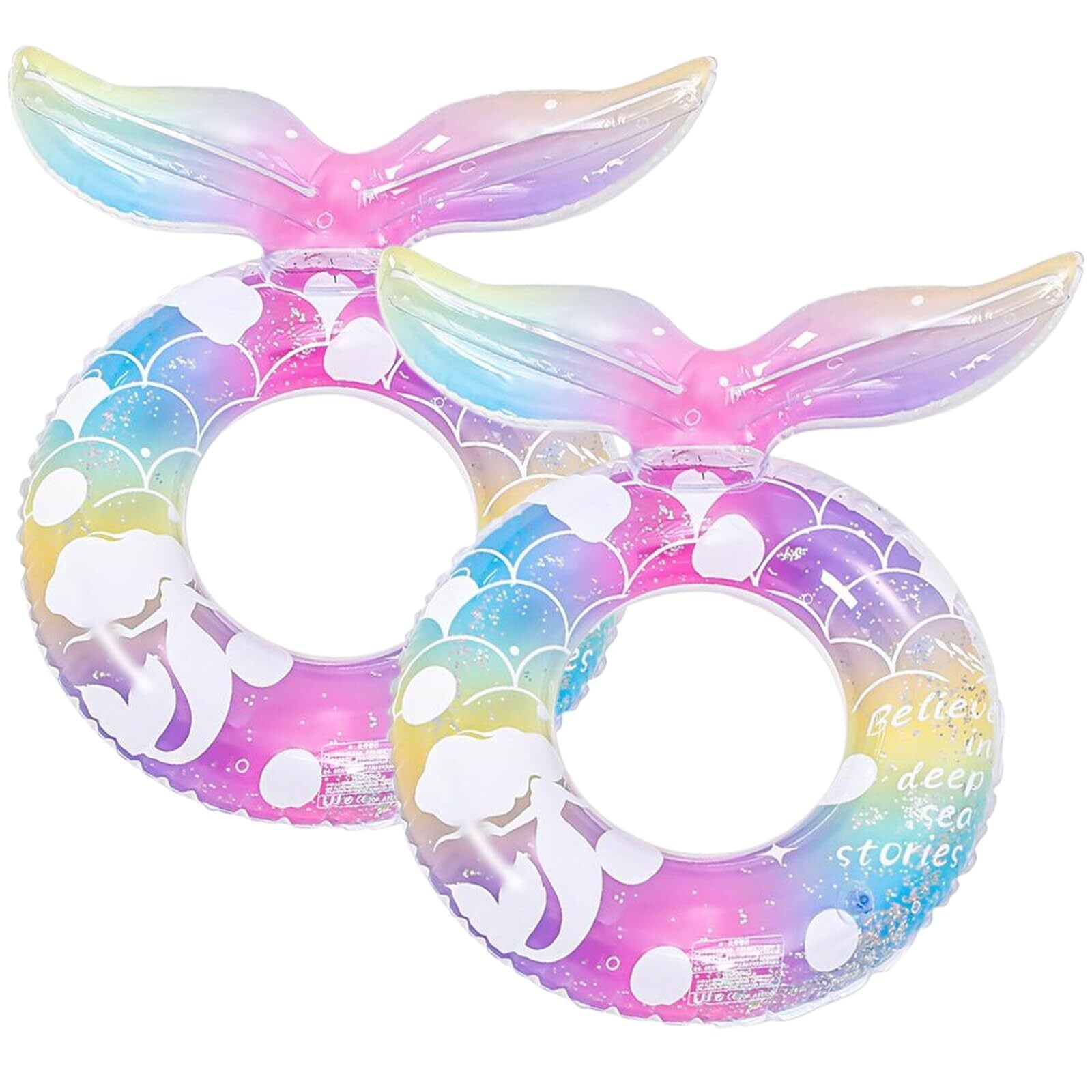2pcs Pool Floats Mermaid Pool Tubes with Tail,Inflatable Swimming Ring ...
