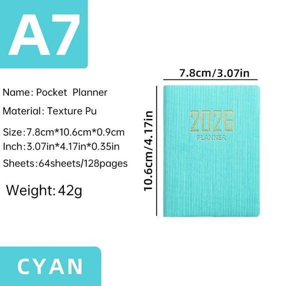 2pcs Portable A7 Weekly Planner 2026 Diary, Mini Creative Notebook with ...