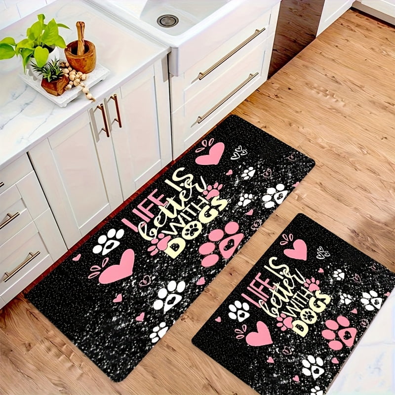 2pcs Premium Flannel Kitchen Rug Set with 'Life is Better with Dogs ...