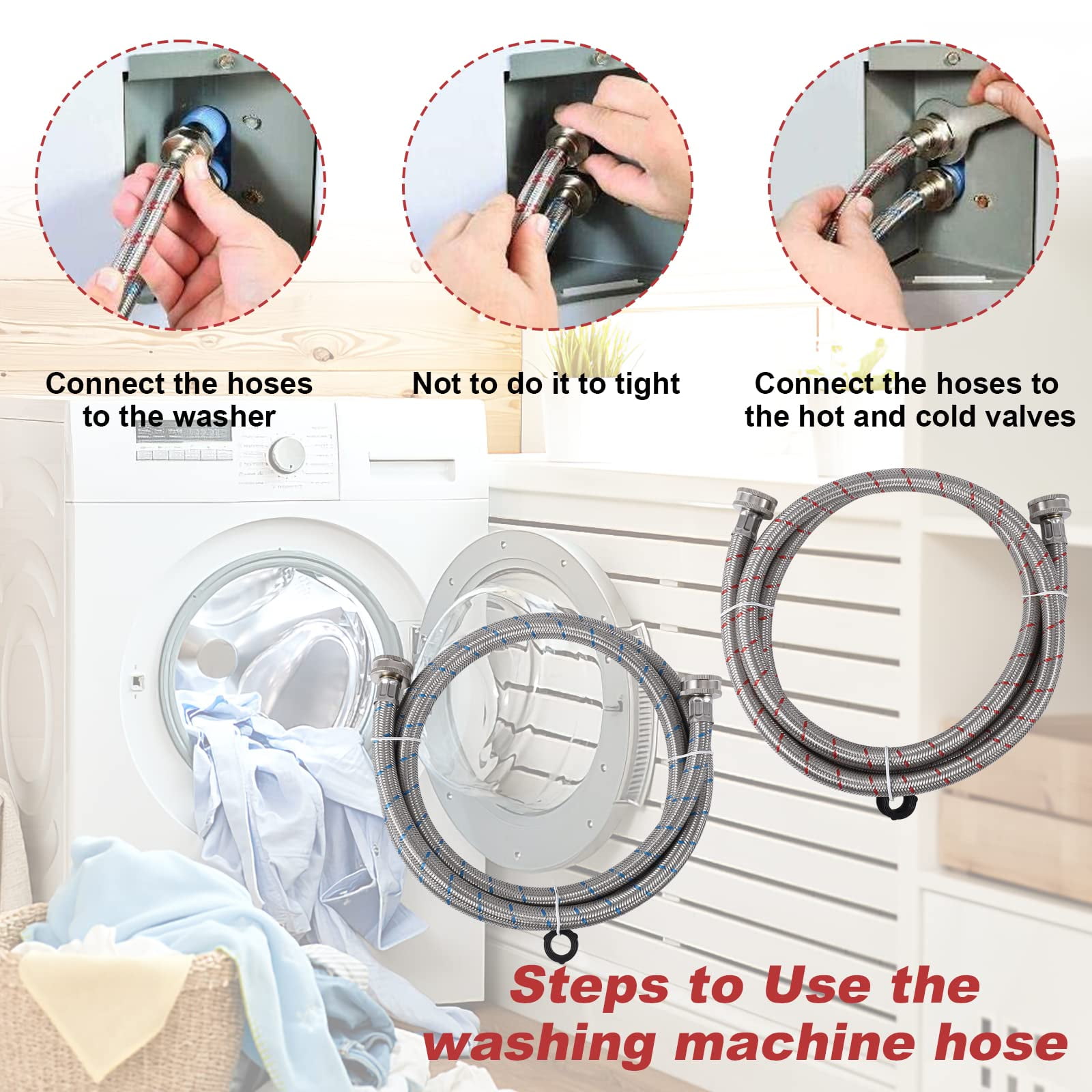 2pcs Premium Stainless Steel Washing Machine Hoses,6ft Stainless Steel ...