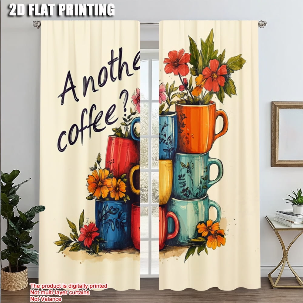 2pcs Print Curtains 2D print Another Coffee Polyester Easy Install ...