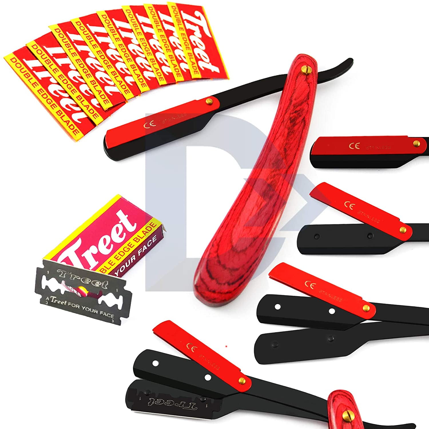 2pcs Professional Wood Handle Barber Hair Shaving Razor Straight Edge ...