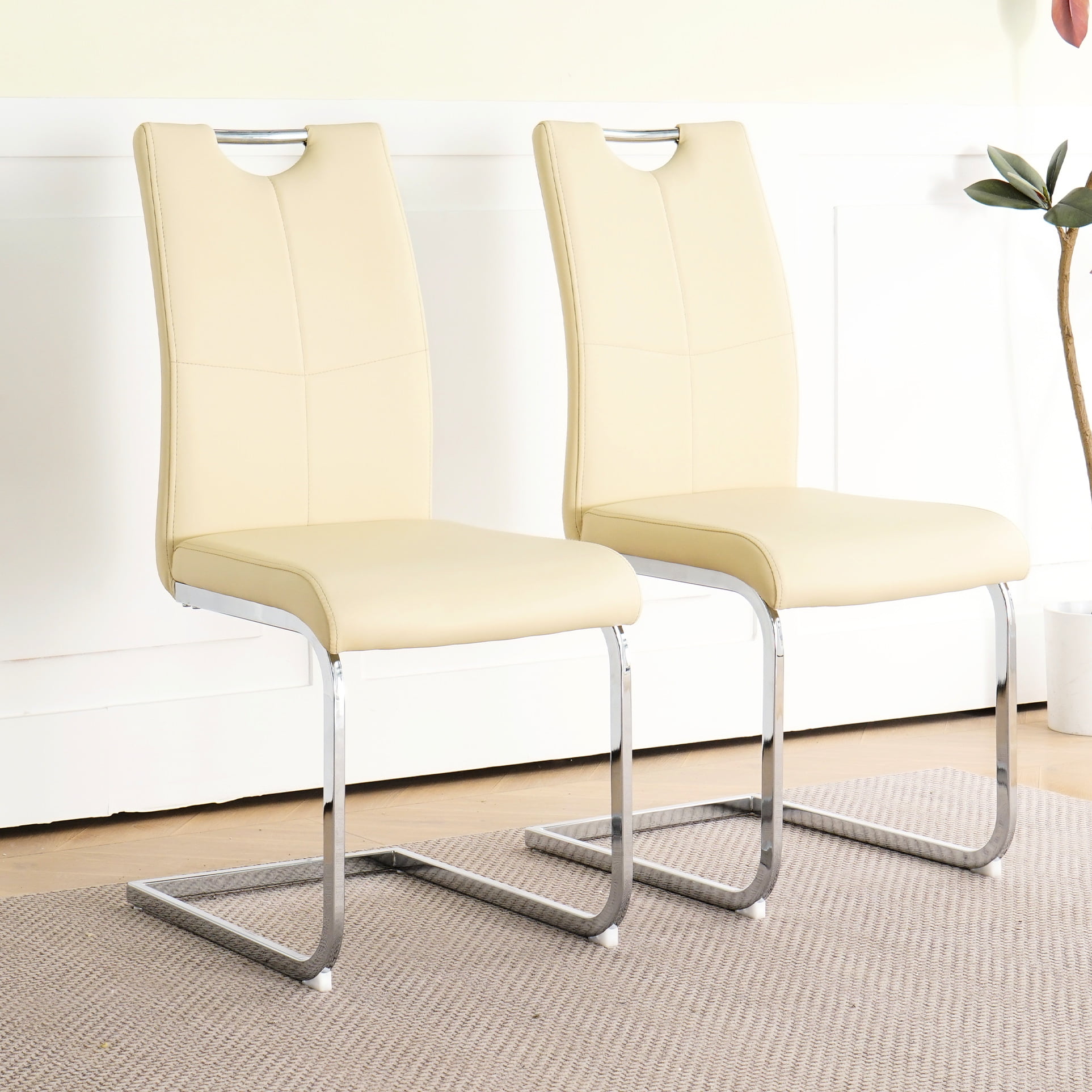 2pcs Pu Covered Dining Chair - Metal Legs, Ergonomic Design, Elegant ...