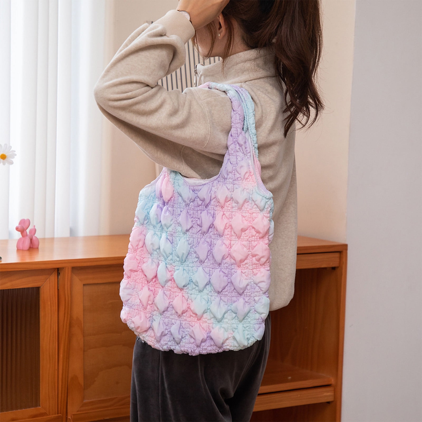 2pcs Puffer Tote Bag for Women Quilted Tote Bag Crossbody Carryall Bag ...